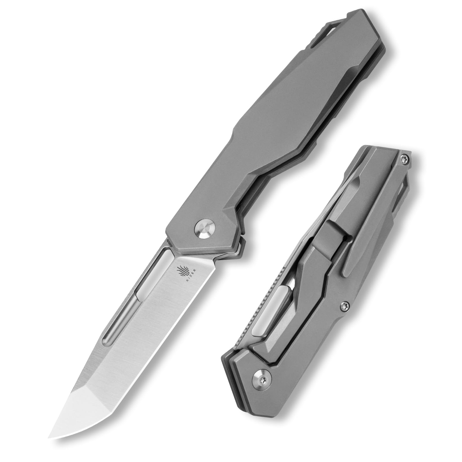 Kizer Beyond Pocket Knife, 3.35"" S35VN Steel Blade Titanium Handle Utility Knife with Deep Carry Pocket Clip for Camping Hiking Hunting, Ki3678A1, Grey