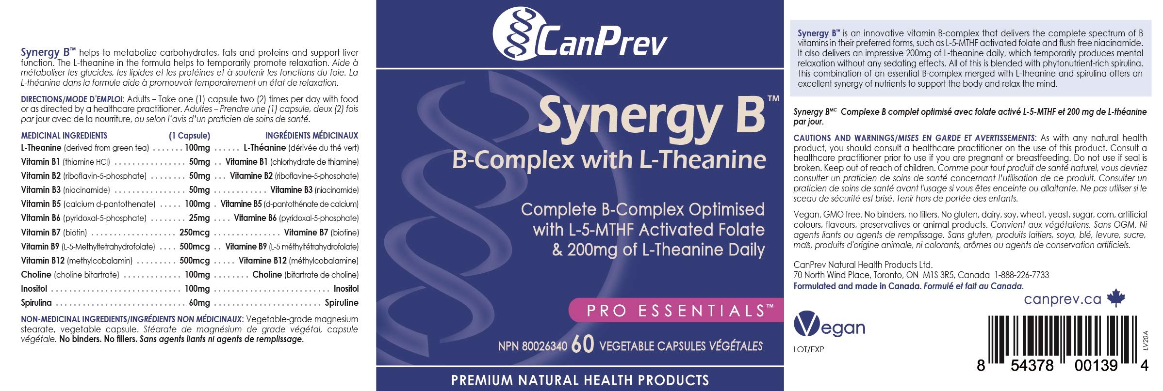 CanPrev Synergy B-Complex with L-Theanine Vegi Capsules, 60 Count