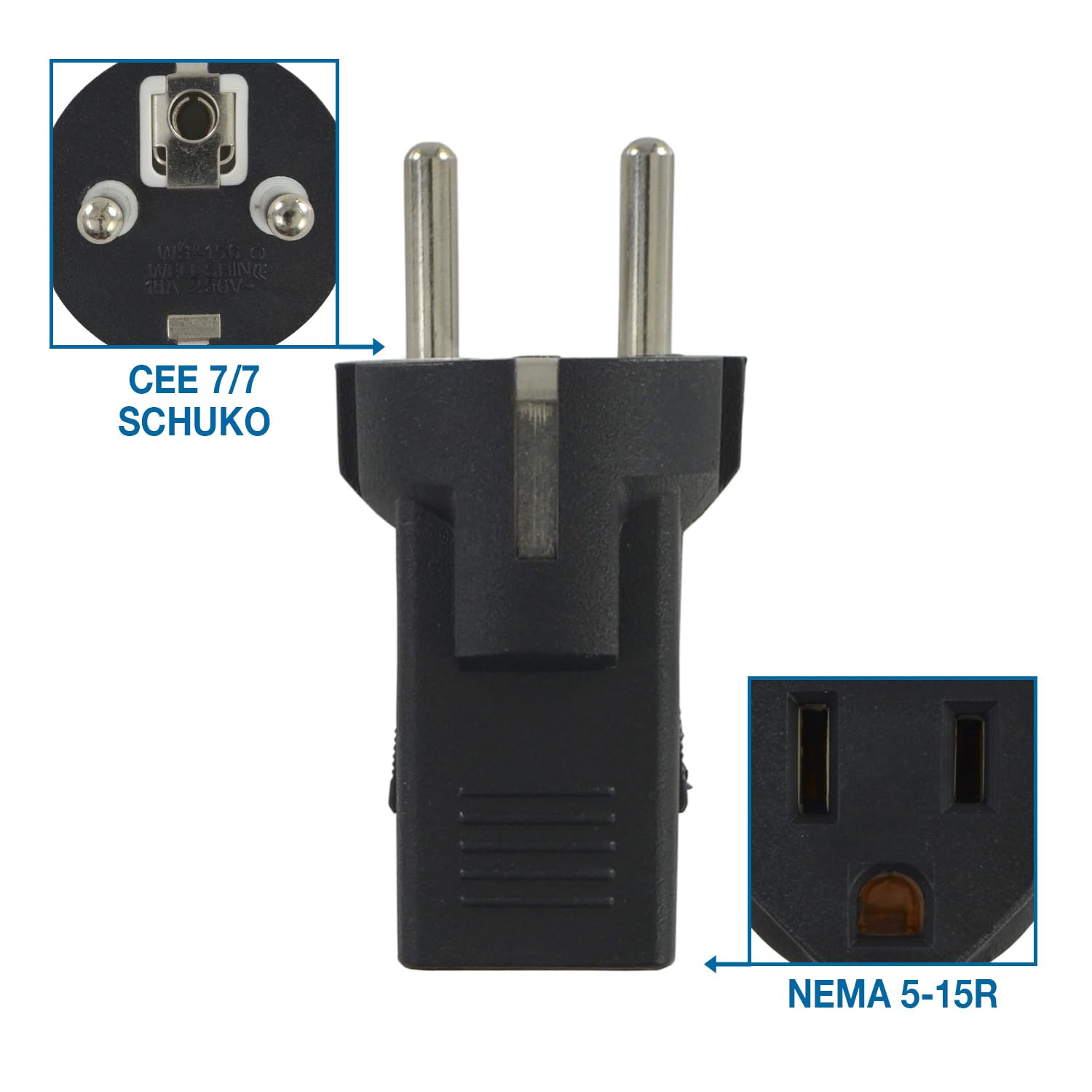Conntek 30063 U.S. 3 Prong Plug to European 3Prong Plug 250-Volt Adapter