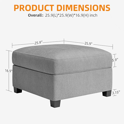 coucheta Square Ottoman Module with Storage,Modular Sectional Sofa Ottoman for Living Room,Lobby, Linen Fabric,Grey