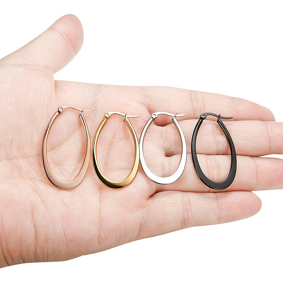 Jstyle 4 Pairs a Set Stainless Steel Teardrop Hoop Earrings for Women 35MM