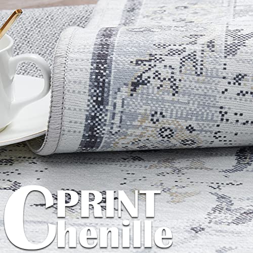 jinchan Area Rug 5x7 Washable Rug Kitchen Light Grey Floral Print Rug Farmhouse Indoor Accent Rug Boho Floor Cover Foldable Thin Rug Non Slip Soft Bath Mat for Bedroom Living Room Dining Room