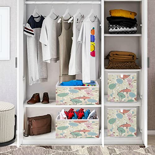 Kigai Lotuses and Carps Pattern Open Home Storage Bins for Home Organization and Storage, Collapsible Closet Storage Bins, 15.75"L x 10.63"W x 6.96"H