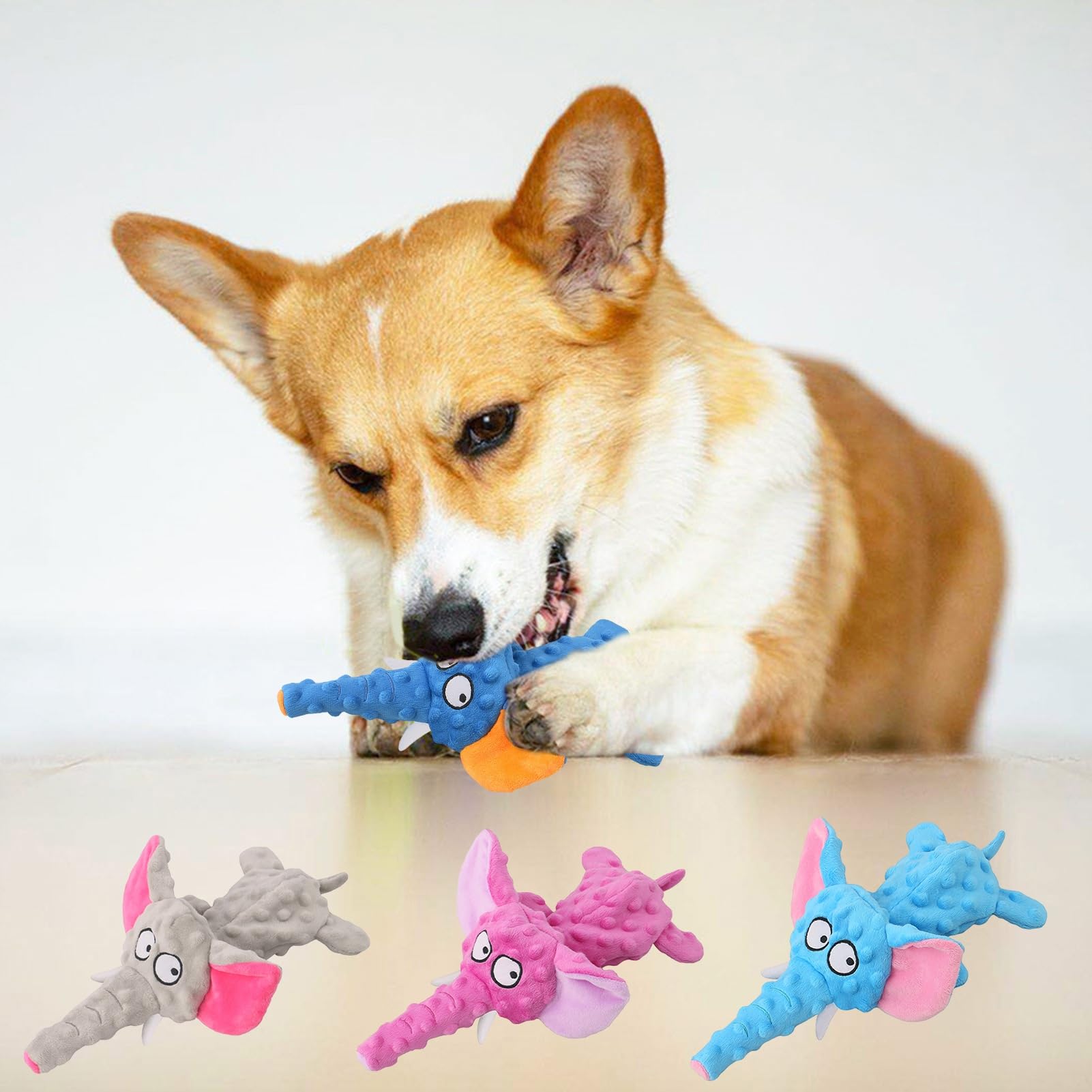 Grebest Pet Chew Toy Interactive Pet Toy Pet Toy Bite-Resistant Interactive Plush Dog Chew Toy Cartoon Elephant Shape Pet Squeaky Toy Pet Supplies Dark Blue