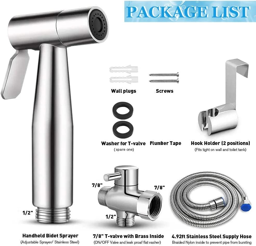 Bidet Sprayer for Toilet,Handheld Bidet Spraye,Cloth Diaper Sprayer Water Kit,Bathroom Hand Held Bidet Shower for Self Cleaning,Stainless Steel and Easy to Install