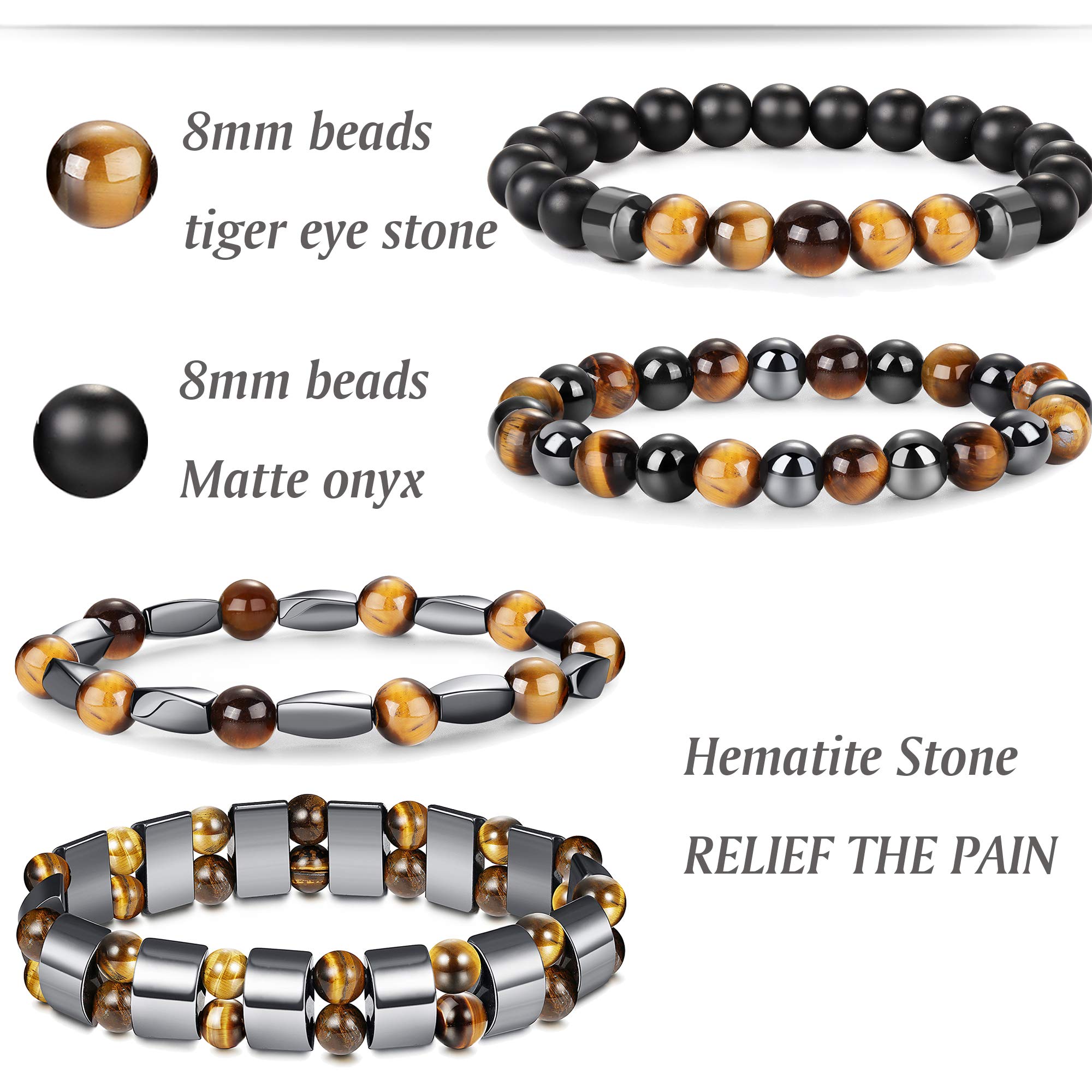 Jstyle 4Pcs Bead Bracelet for Men Women 8mm Tiger Eye Stone Beads Bracelet Elastic Natural Stone Bracelet Bangle