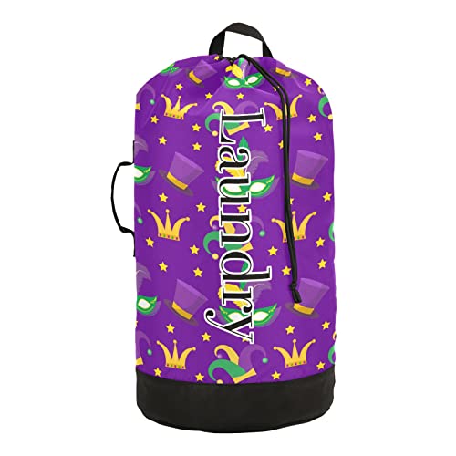 Kigai Mardi Gras Theme Laundry Bag, Drawstring Closure Dirty Clothes Bag Large Travel Camp Durable Tear Resistant Backpack Storage Bag - 14.5 X 29.3 in