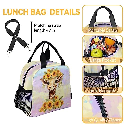 Homexzdiy Giraffe Backpack with Lunch Box Set for Girls Boys, 3 in 1 School Backpacks Matching Combo, Cute Yellow Bookbag and Pencil Case Bundle