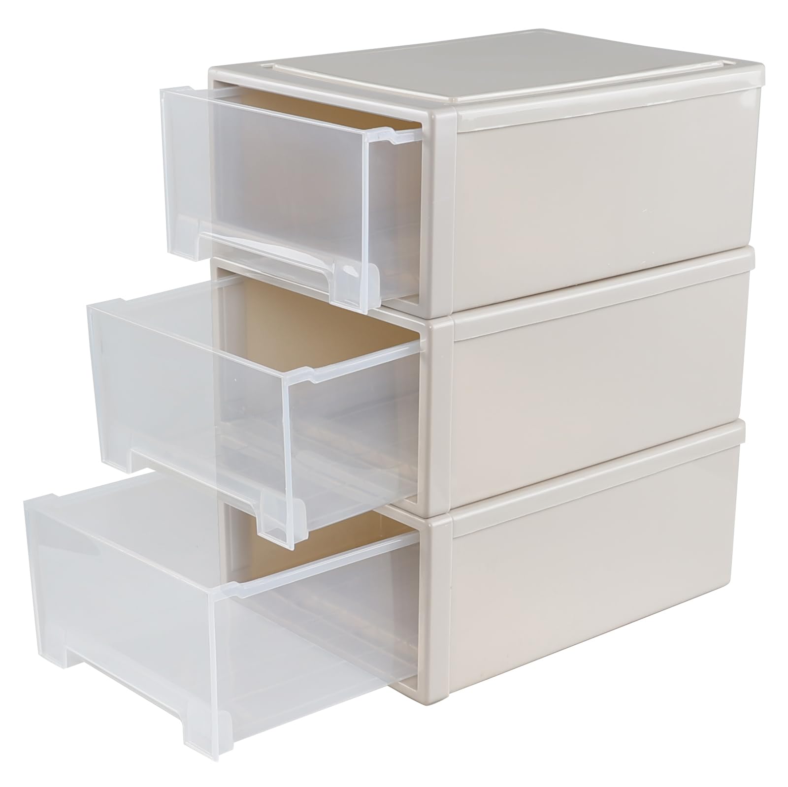 Gloreen 18 L Plastic Storage Drawer Unit, Stacking Desktop Drawer Boxes, 3 Pack