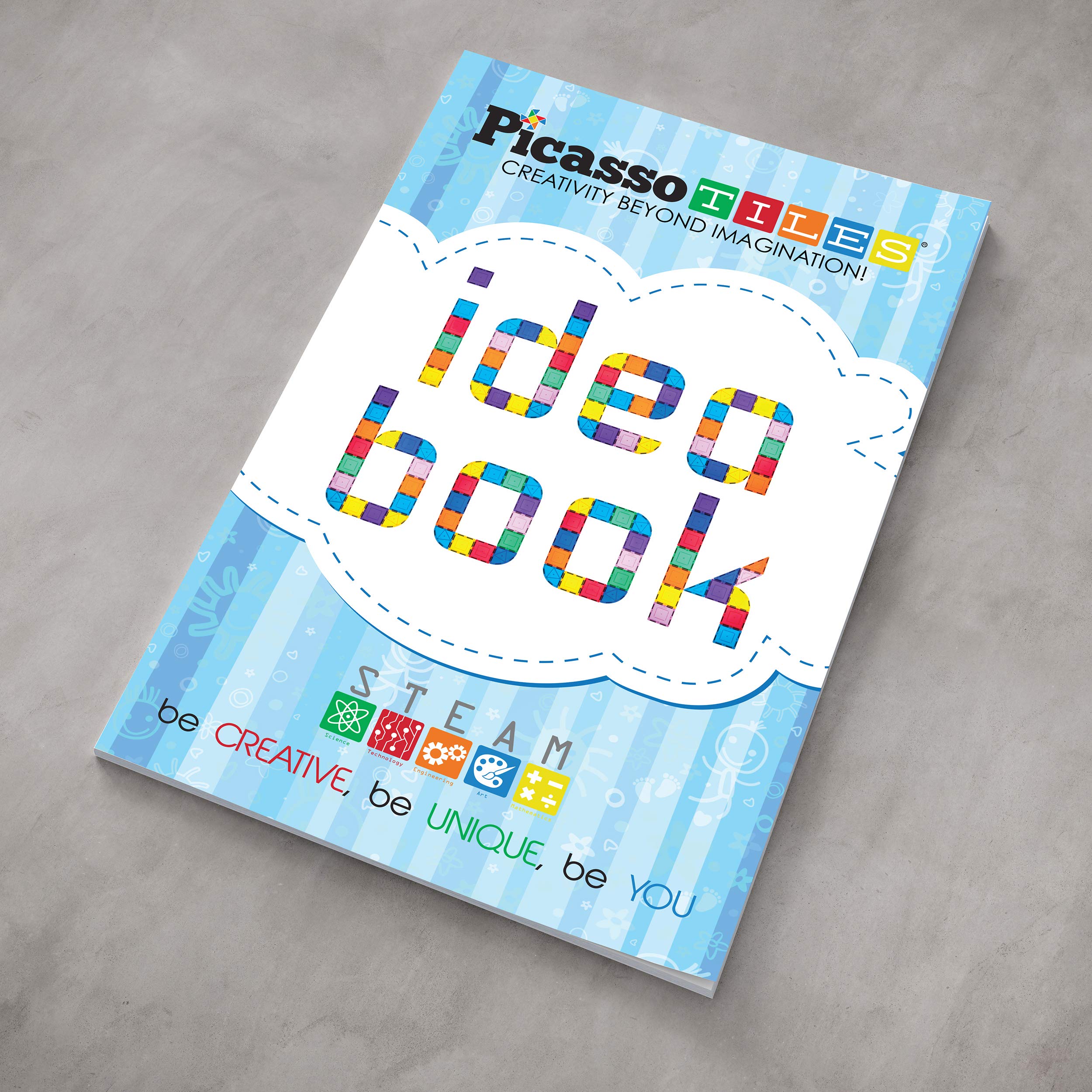 PicassoTiles STEAM Idea Book - 230 Pages of Magnet Tiles Building Block Creation Ideas Installation Instruction Toy Difficulty Guide Indicator Learning Book Brain Development for Kids Age 3+