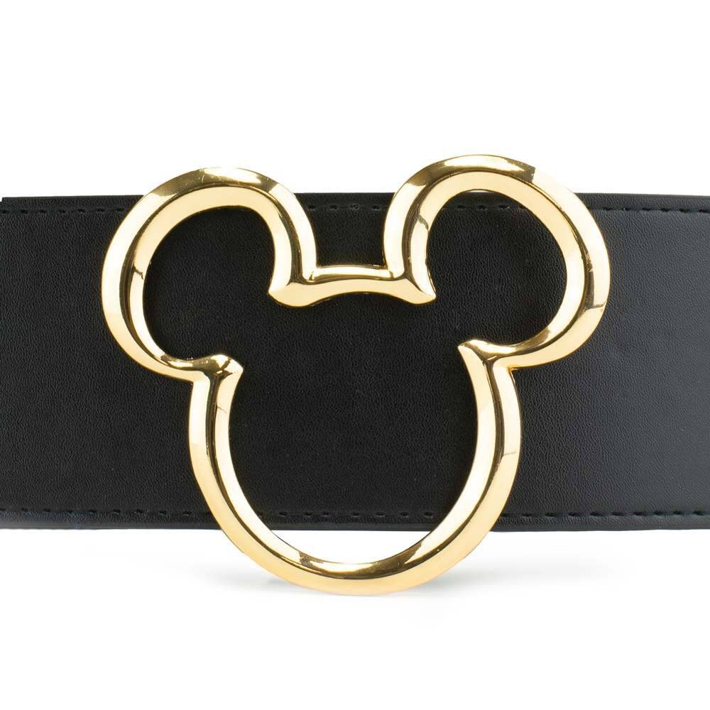 Buckle-Down Men's Disney Ears Gold Cast, Black Vegan Leather Belt, Mickey Mouse, 1.5" Wide-Fits 34-40 Inches
