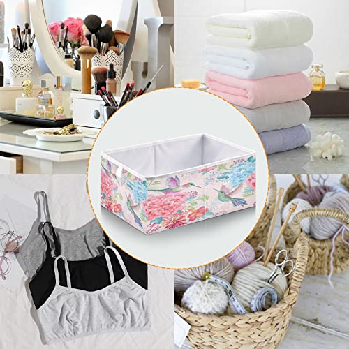 Kigai Tropical Flowers Hummingbirds Open Home Storage Bins, for Home Organization and Storage, Toy Storage Cube, Collapsible Closet Storage Bins, with Small Handles, 11.02"L x 11.02"W x 11.02"H