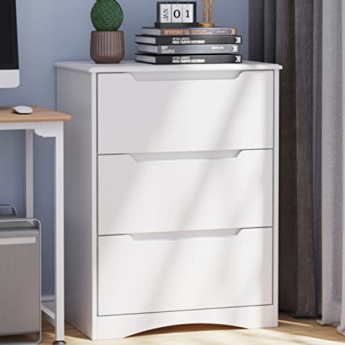 Gizoon 3 Drawers Chest, White Bedroom Drawer Dresser and Organizer with Large Storage Capacity, Embedded Handle, and Sturdy Anti-tripping Device, Modern Design Cabinet for Hallway, Office, Living Room
