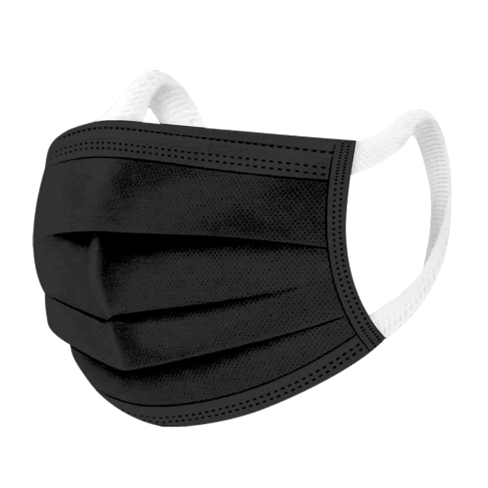 Chikool 50PCS Face Mask 3-ply Disposable Masks Black Face Mask with Elastic Ear Loop Breathable Dust Proof Non-woven Masks