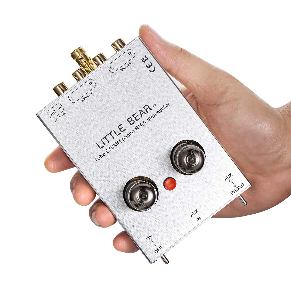 Nobsound Little Bear T7 Vacumn Tube Mini Phono Stage RIAA MM Turntable Preamp & HiFi Tube Pre-Amplifier (Silver)