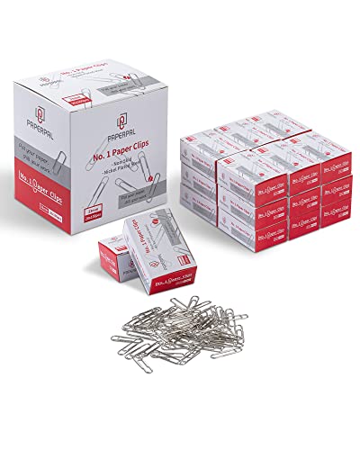 PAPERPAL #1 Nonskid Paper Clips, 2000 Medium Paper Clips (20 Boxes of 100 Each), Bulk Paperclips for Office School & Personal Use, Daily DIY, 1-2/7" Silver Heavy Duty Non-Skid Paper Clip Standard Size