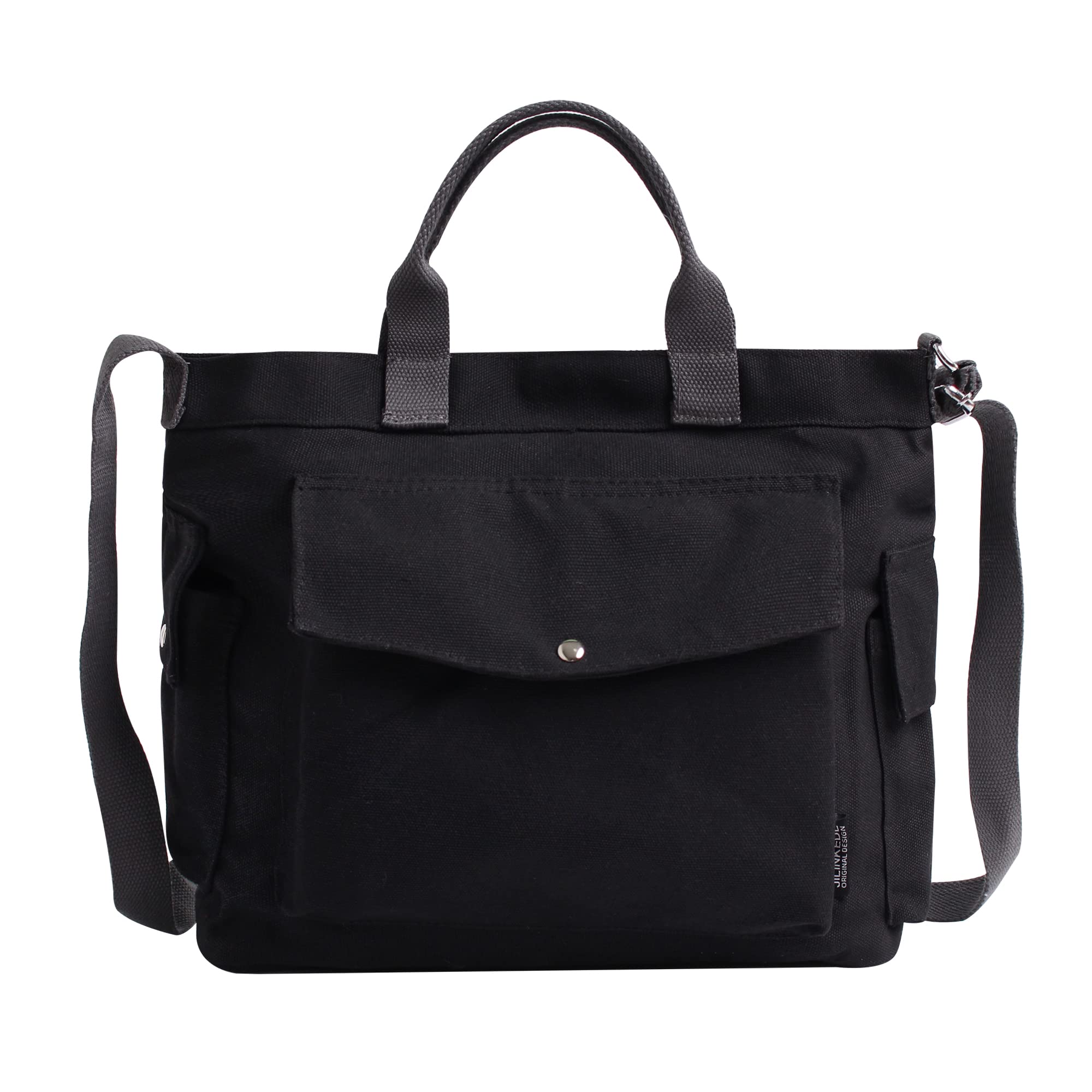 Canvas Tote Bag for Women Canvas Crossbody Tote Shoulder Purse Bag with Pockets for Women for Shopping, Travel and Work (Black)