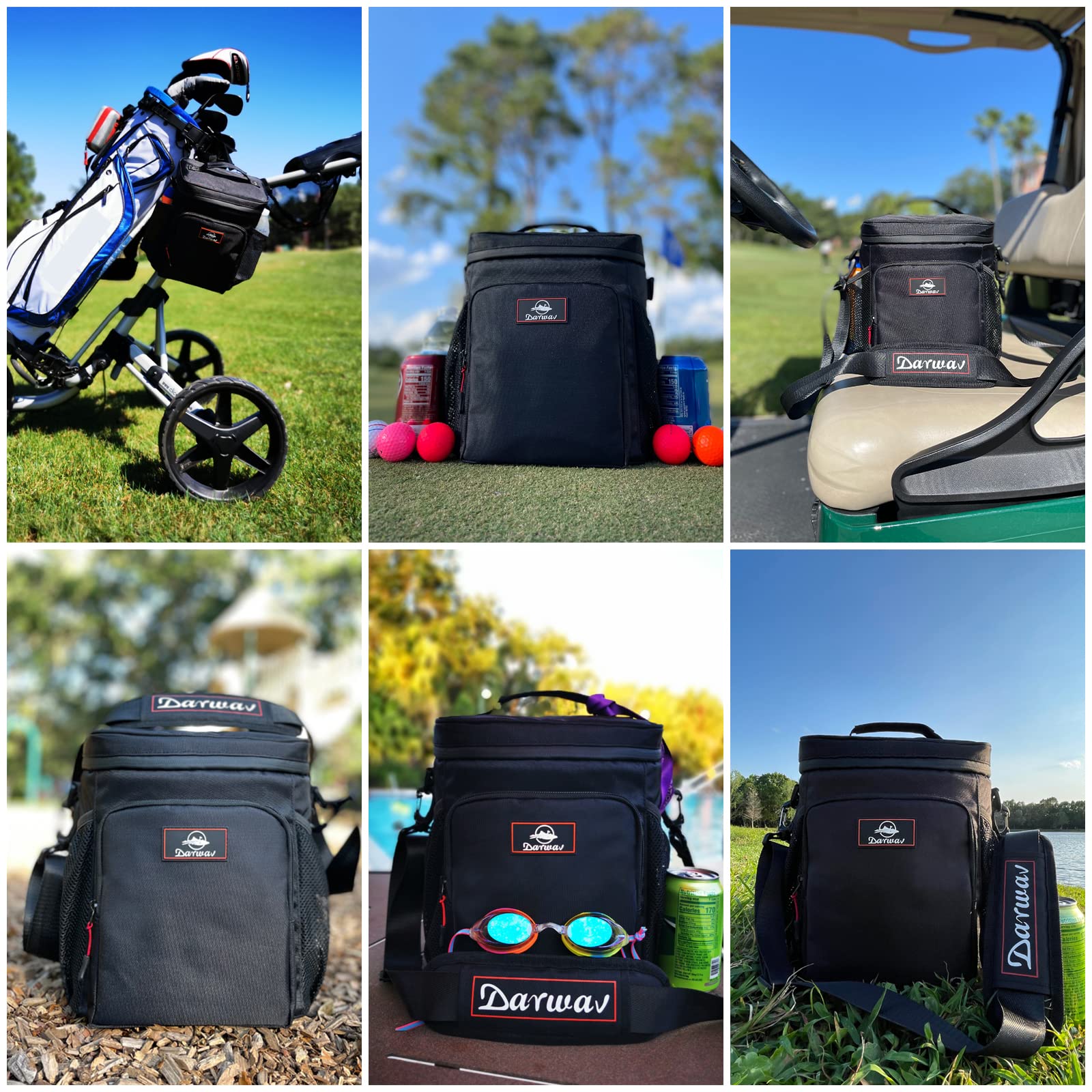 Darwav Golf Cooler, 12-Can Insulated Soft Cooler Bag, Fits on Golf Push Cart (Red)