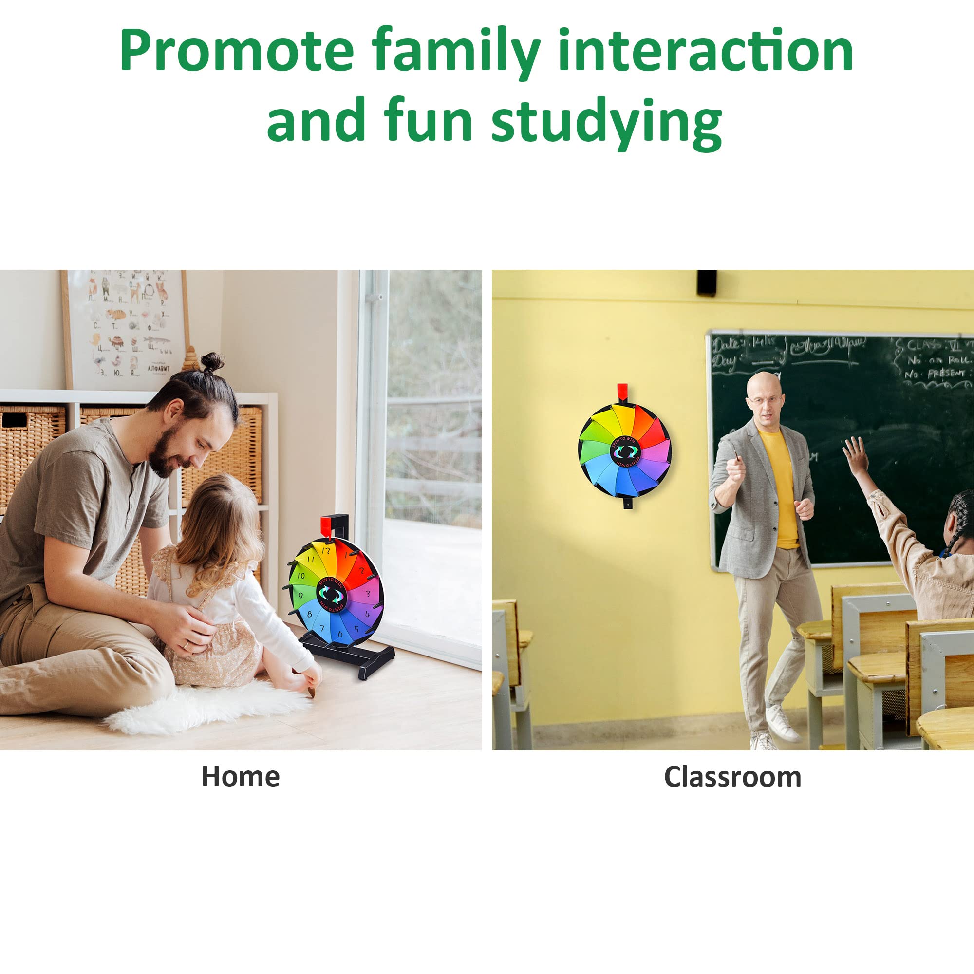 WinSpin 12 Inch Prize Wheel Dual Use Tabletop or Wall Mounted Heavy Duty Editable Color 12 Slots Spinning Wheel for Home Office Fortune Design Carnival Spinning Game, Breeze Series