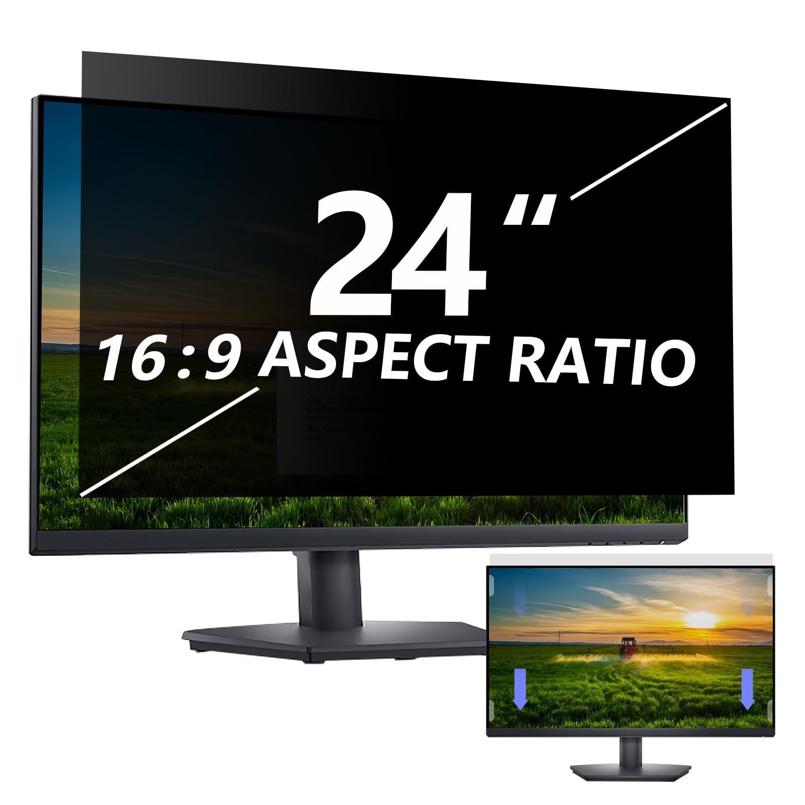 Dabernur 24 Inch Computer Privacy Screen Filter for 16:9 Widescreen Monitor - Removable Privacy Shield and Anti-Glare Protector