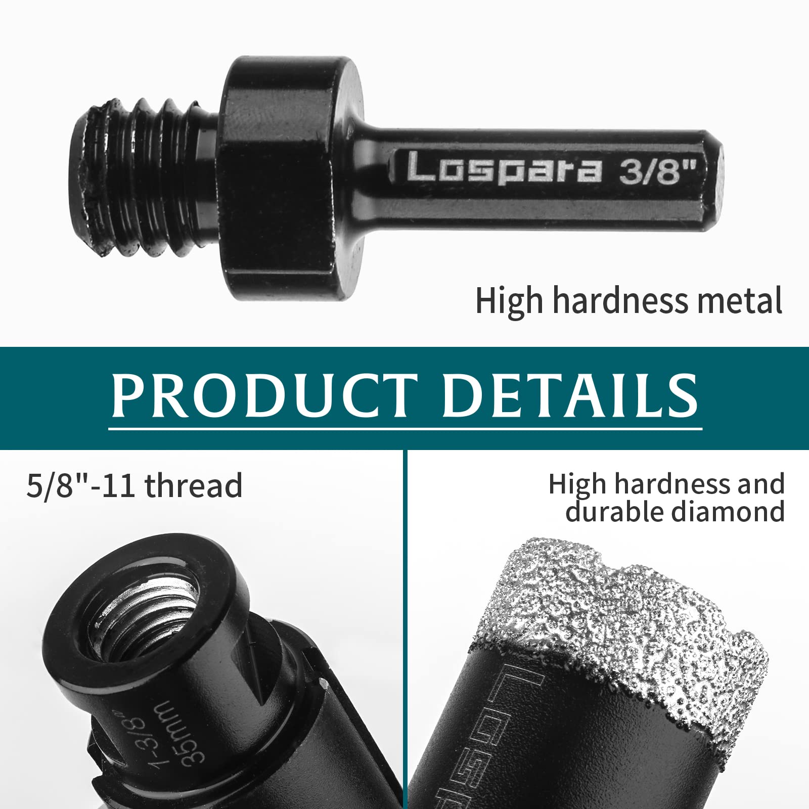 Dry Diamond Core Drill Bit, 1-3/8" 35mm Vacuum Brazed Hole Saw for Marble Porcelain Brick Masonry Concrete Hard Materials, Diamond Tile Hole Saws with 5/8-11 Thread Plus 3/8 Hex Shank Adapter