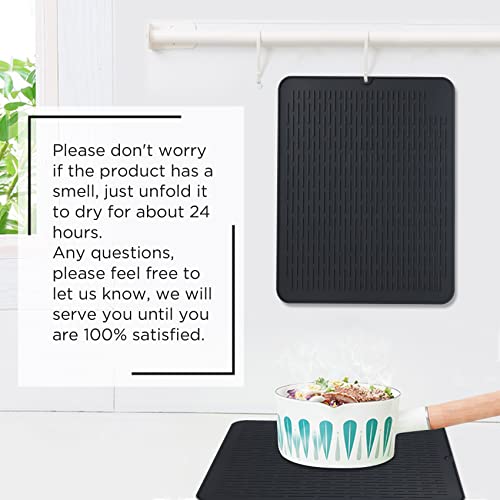 SOSMAR Silicone Drying Mat, XL Size 23β x 18β, Dish Drying Mat, Large Dish Drainer Mat for Kitchen Counter, Heat Resistant Hot Pot Holder, Non-Slip Silicone Sink Mat, BPA Free, Dish Washer Safe, Black