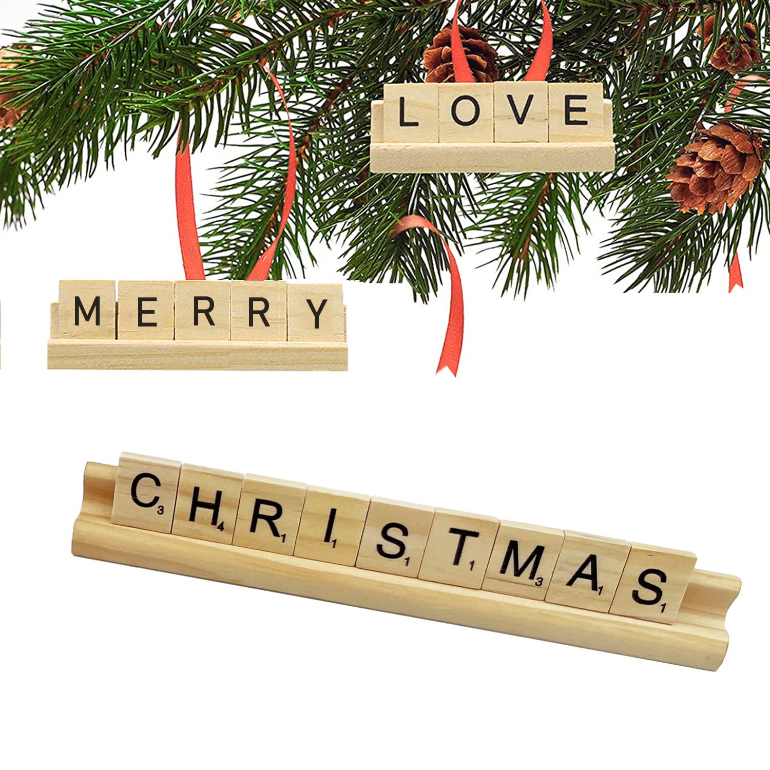 Yuanhe Scrabble Letter Tile Holders - Wooden Scrabble Rack Tray Set of 8, for Crafts and Game Stands