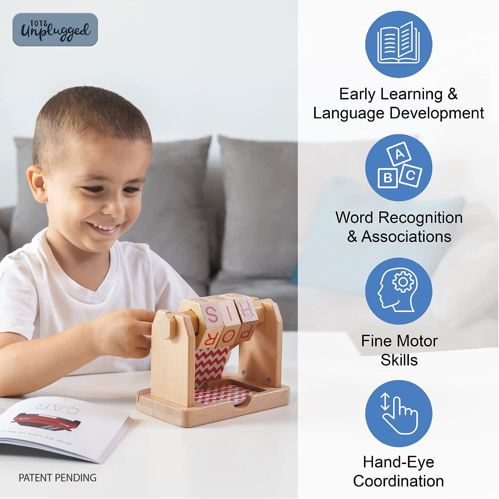 Real Wood Spin and Read Montessori Phonetic Reading Blocks Combines Spelling Blocks with Phonics flashcards for a Frustration Free Spelling for Kids and Beginner CVC Reading