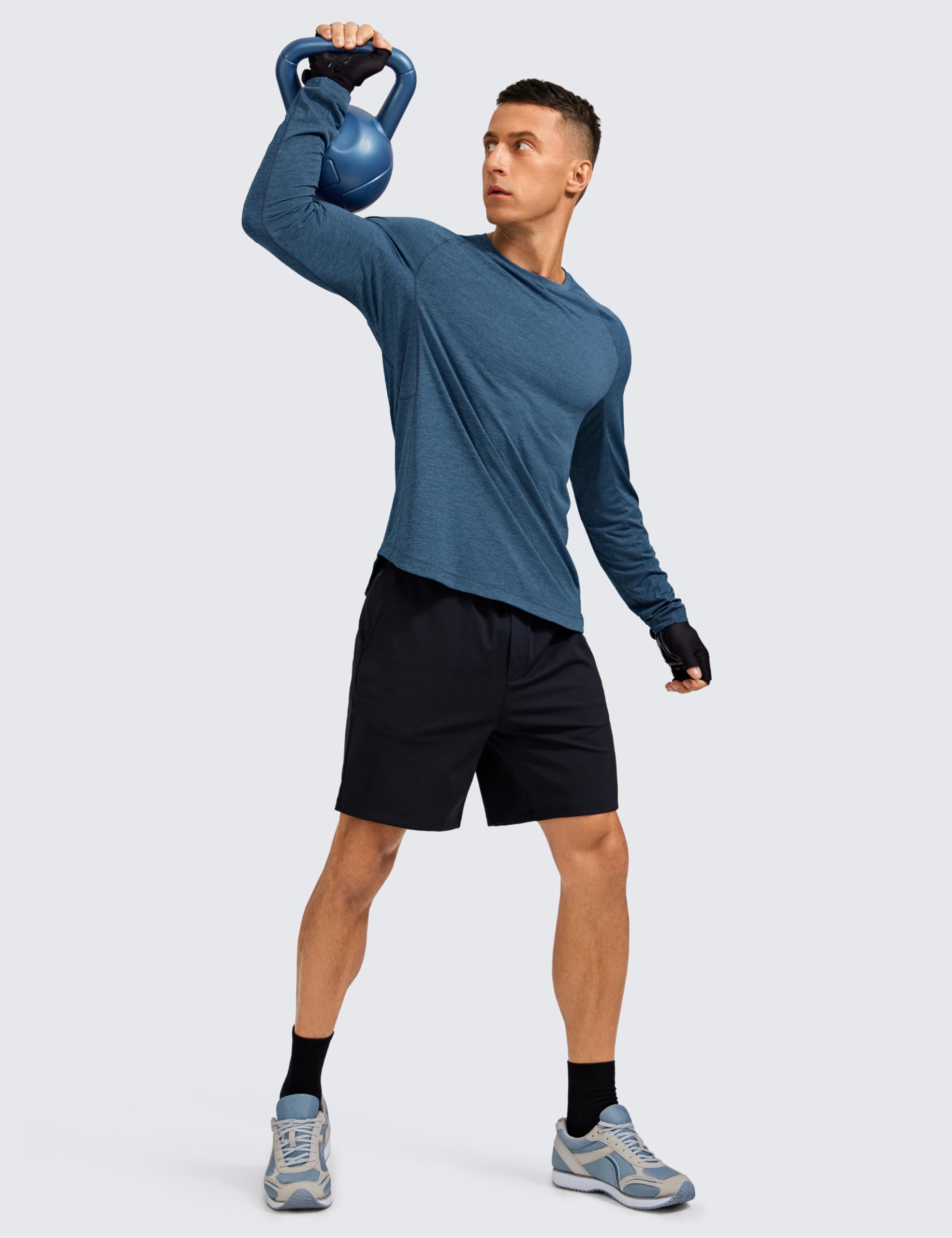CRZ YOGA Lightweight Long Sleeve Shirts for Men Moisture Wicking Quick Dry Shirt Workout Running Basic Tee Tops Ocean Blue Heather X-Large