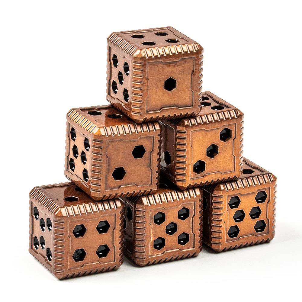 SaberForge Gen2 Sci-Fi Hex Heavy Metal 16mm D6 Dice (Copper)