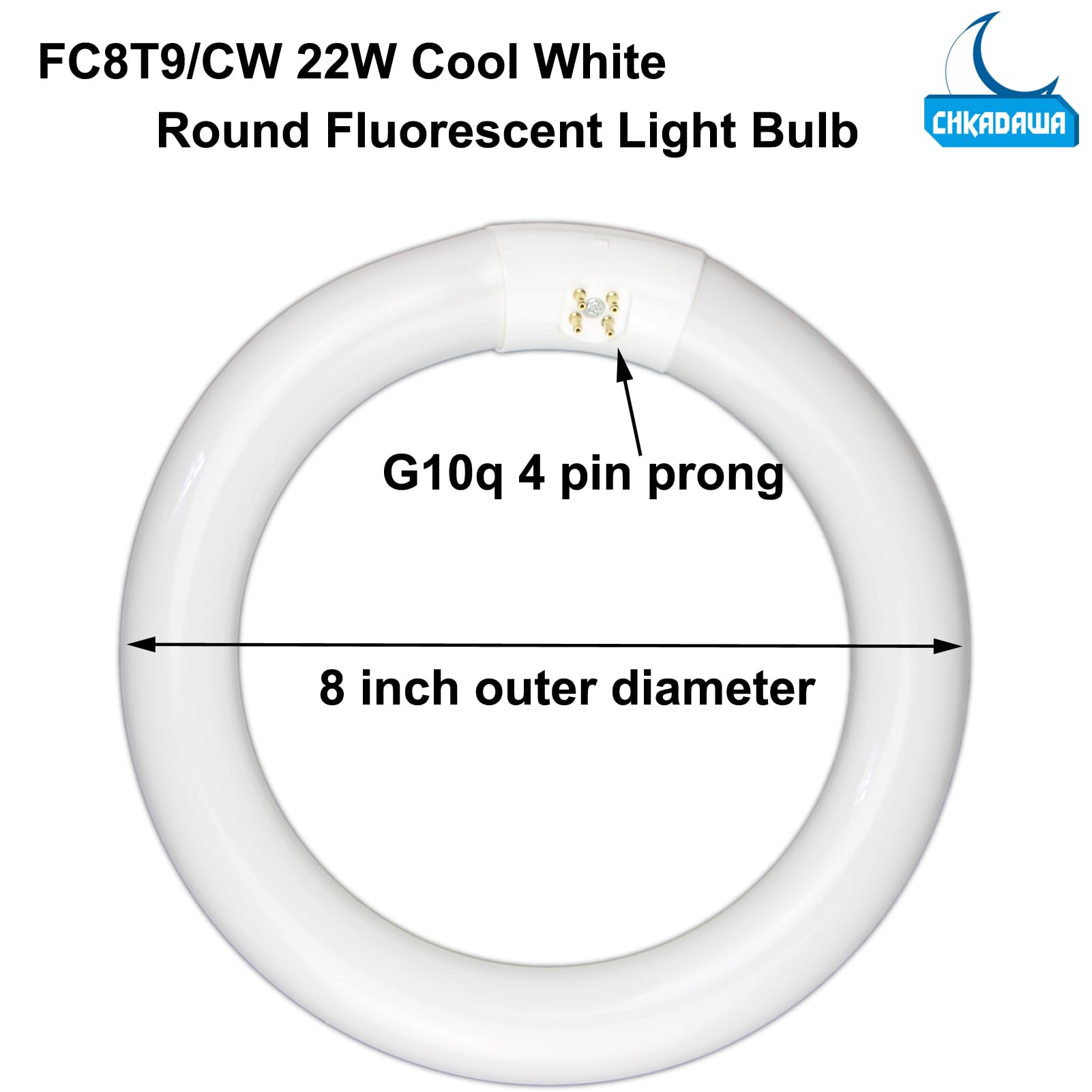 FC8T9/CW 22W and FC12T9/CW 32W Cool White Round Fluorescent Light Bulb Set, 8 inch T9 22 Watts & 12 inch 32 Watts Circular Bulbs Pack, Circline Kitchen and Bath Light Bulbs, CRI 80, 4100K, G10q Prong
