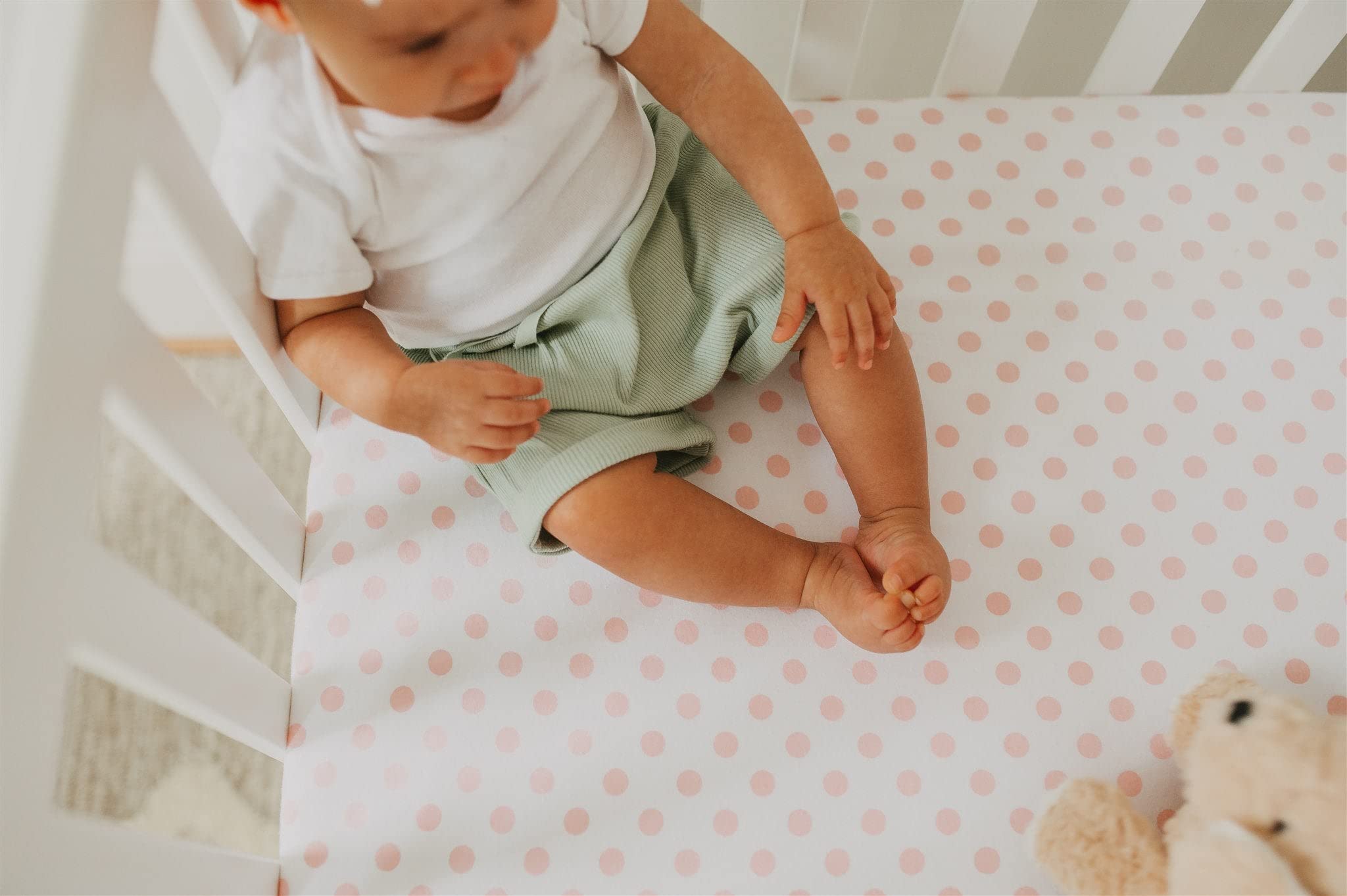 NODNAL CO. Pink Fitted Crib Sheet for Baby Mattress - Jersey Knit Cotton for Girl Nursery Bedding - Chevron, Polka Dot, and Stripe Crib/Toddler Sheets (Polka Dot)