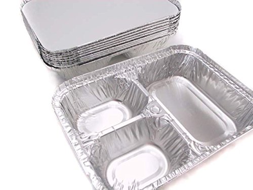 Disposable Aluminum 3 Compartment T.V Dinner Trays with Board Lid #210L (100)
