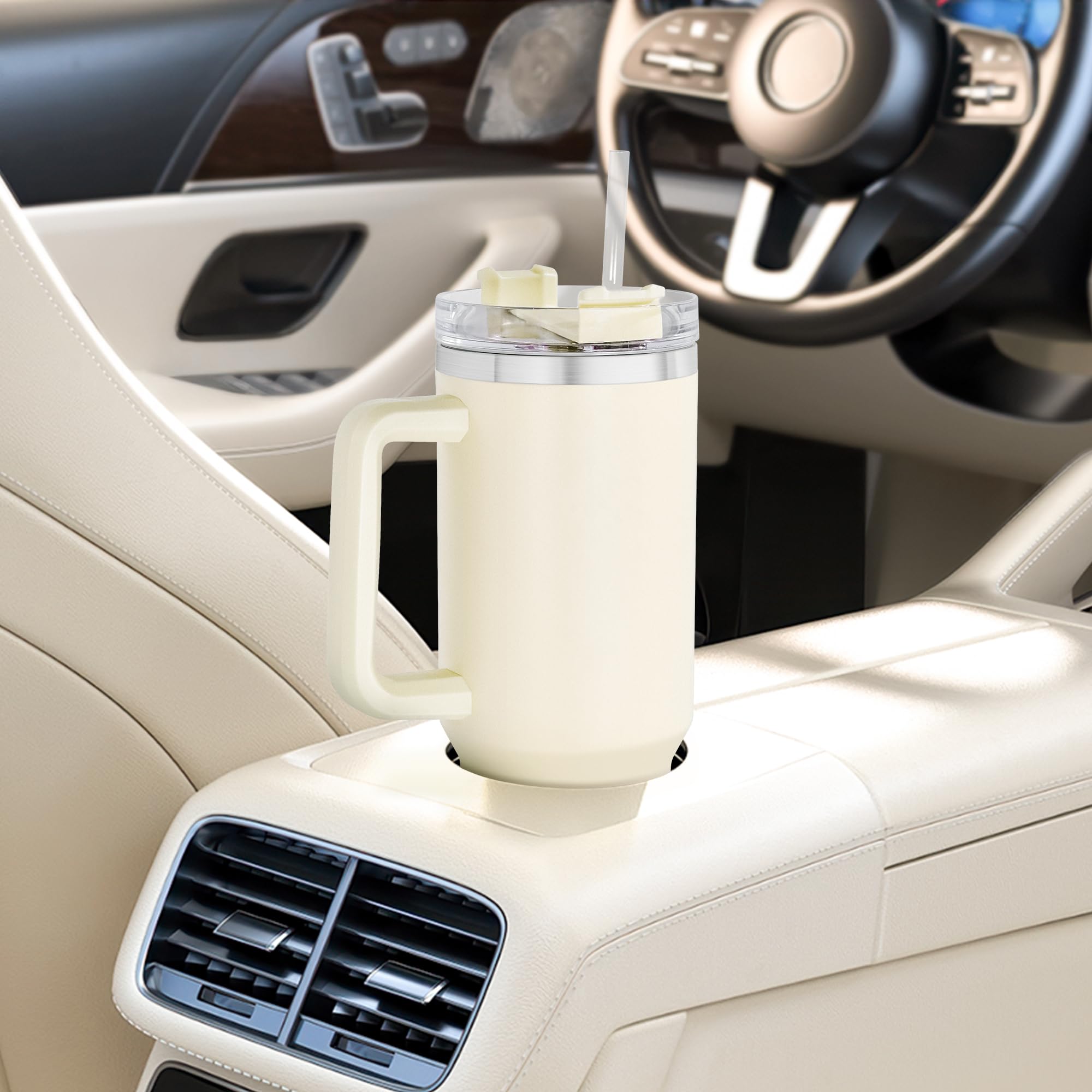 FECBK 40 oz Cow Tumbler with Handle and Straw, 100% Leak-Proof Travel Mug, Stainless Steel Double Wall Vacuum Insulated Coffee Cup Keeps Cold For 34 Hours, White Cow