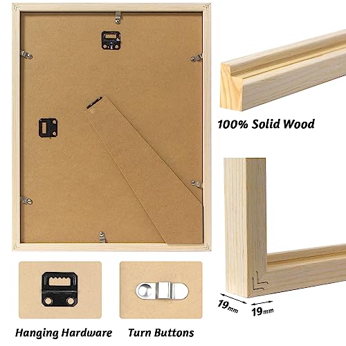 Kilarero 12x16 Picture Frame Set of 2, Made of Solid Wood Covered by Plexiglass Display 11x14 with Mat or 12x16 Without Mat for Wall or Tabletop, Photo Frame for Horizontal and Vertical Display(Natural,12x16)