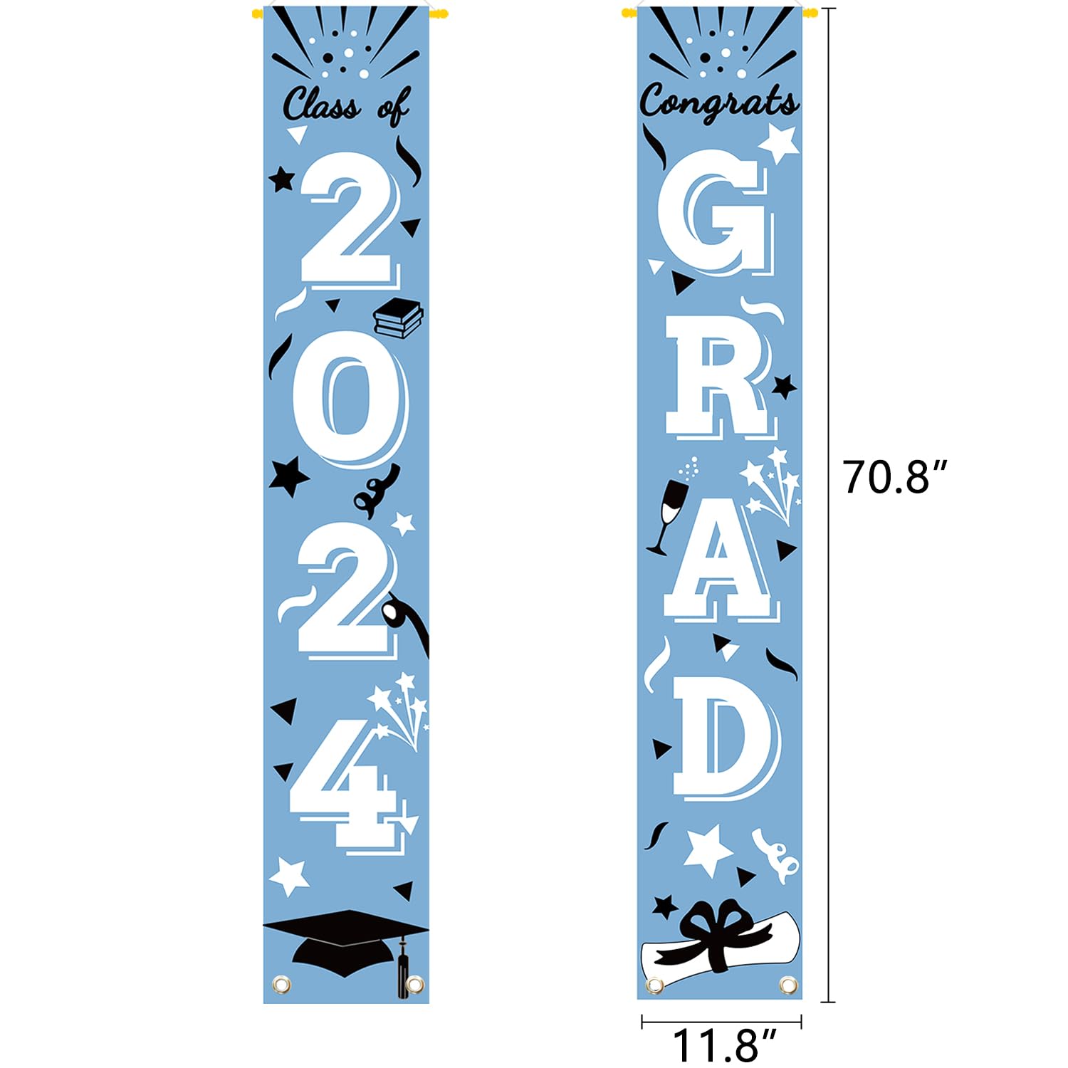 Graduation Porch Banner Class Sign Light Blue Congrats Grad Hanging Flags High School College University Party Decoration For Front Door Outdoor Light Blue