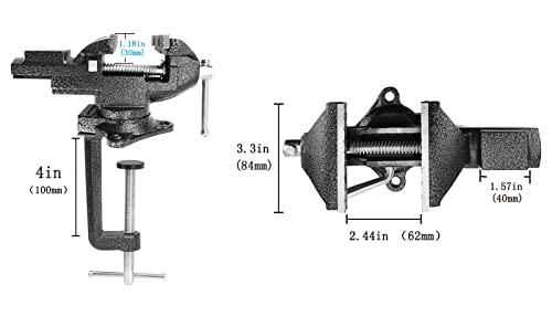 Dual-Purpose Combined Bench Vise or Table Vise, multifunctional jaw, Universal Rotate 360° Work Clamp-On Visewith Quick Adjustment, 3.3" black