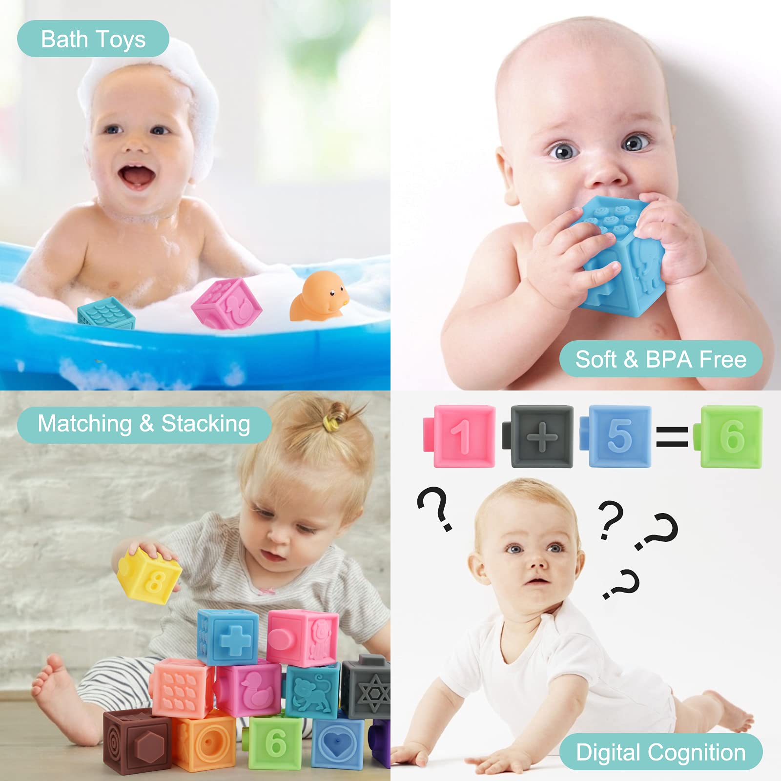 Yutin Soft Blocks for Babies, 16PCS Baby Stacking Building Block for Boys Girls, Squeezing Toy Christmas Easter Gift for Infants Toddlers 6 to 12 Months and Up