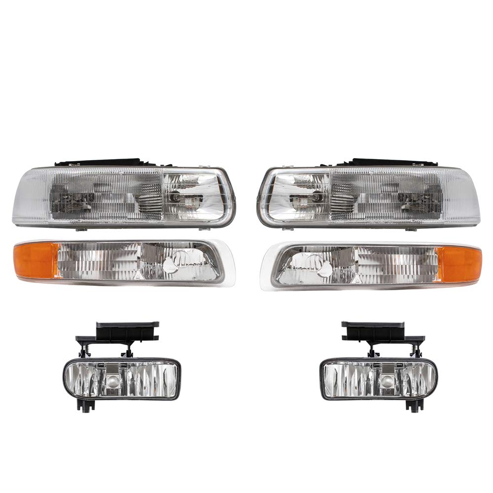 Brock Replacement 6 Pc Set Headlights Replacement Fog Lights & Side Signal Marker Lights Compatible with 1999-2002 Silverado Pickup Truck