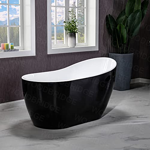 WOODBRIDGE 54" Acrylic Freestanding Bathtub Contemporary Soaking Black Tub with Matte Black Overflow and Drain,BTA1807-BN