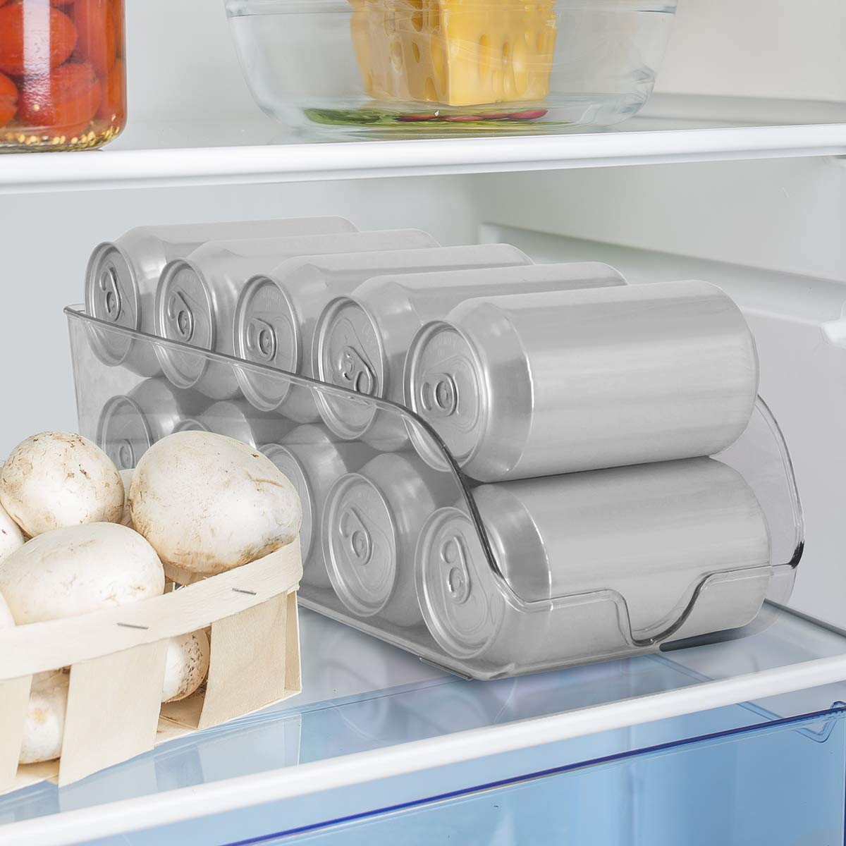 Glad Plastic Refrigerator Organizer Bin β Drink Storage and Beverage Holder for 9 Soda Pop Cans, Clear
