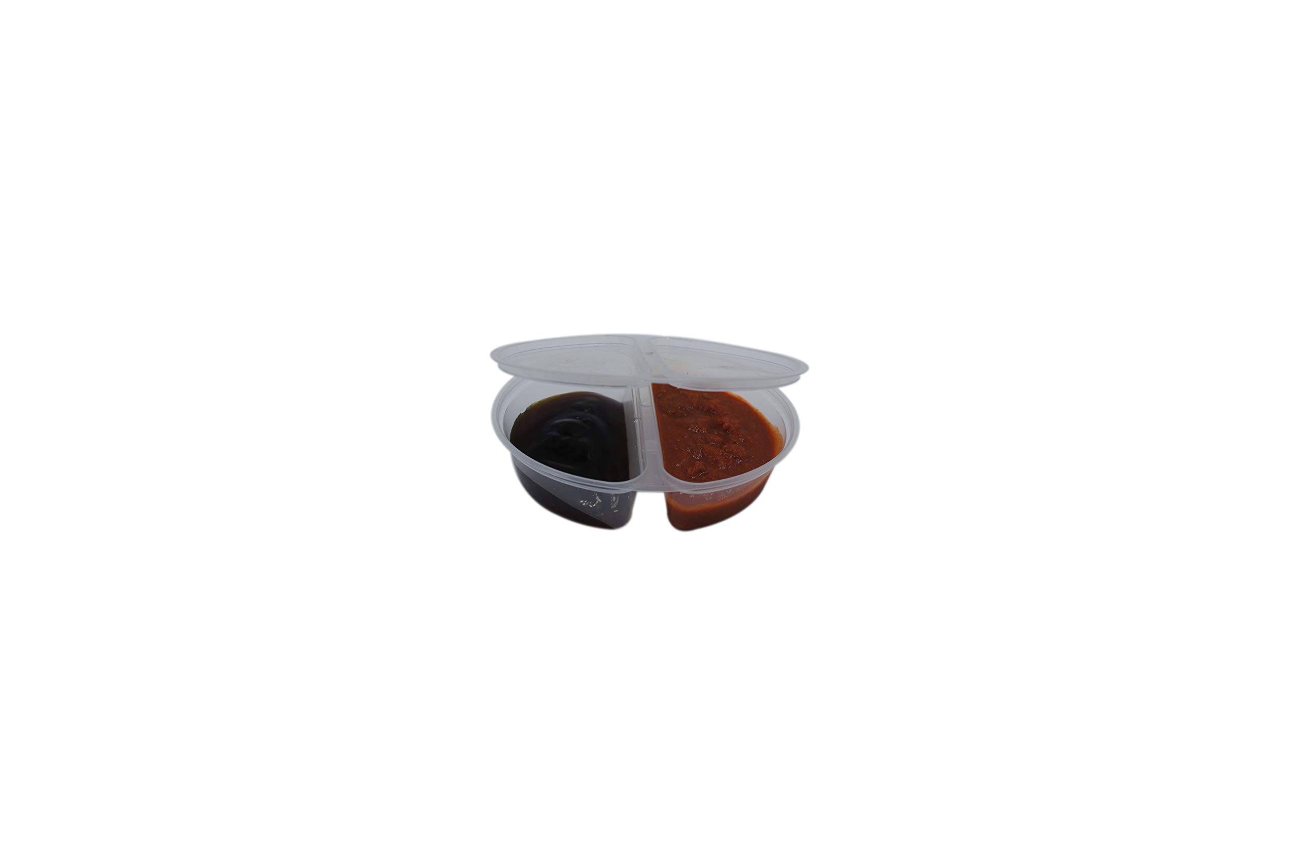 Disposable Two-Compartment Salad Dressing and Condiment Containers with Hinged Llid, (pack of 30,4oz), Perfect for to-go Sauce, Sampling, Travel Snack