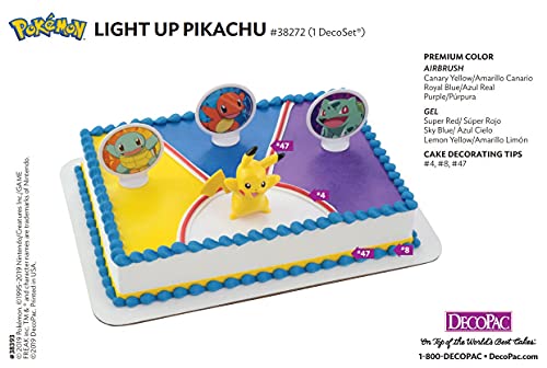DecoSetĀ® Pokemon Light Up Pikachu Cake Topper, 4 - Piece Decoration Set, Birthday Decorations For All Size and Shape Cakes