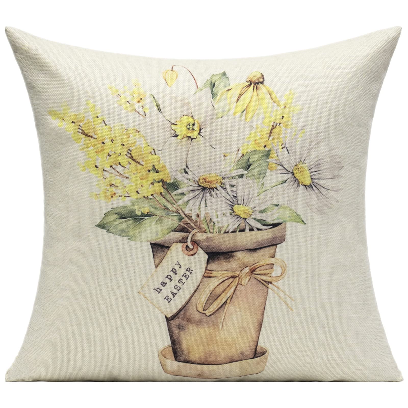 WOKANI Throw Pillow Covers 18x18 Set of 4 Easter Spring Bunny Rabbit Daisy Flowers Ladybug Decorative Cushion Cases Garden Home Décor for Patio Sofa Couch Chair Porch