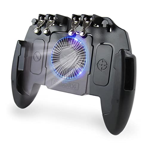 Mobile Game Controller with Cooling Fan/Phone Holder/Finger Sleeves for PUBG/Fortnite/Call of Duty, L1R1 Mobile Triggers for 4.7β-6.5β iOS/Android Phones