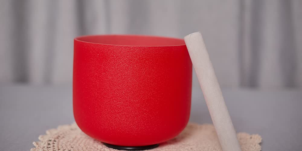 Red C Note Crystal Singing Bowl 8 Inch Root Chakra singing bowl with Free O-Ring Glue Hammer or Plastic rod wrapped in Sheepskin included For Promotes Peace Chakra Healing and Mindfulness
