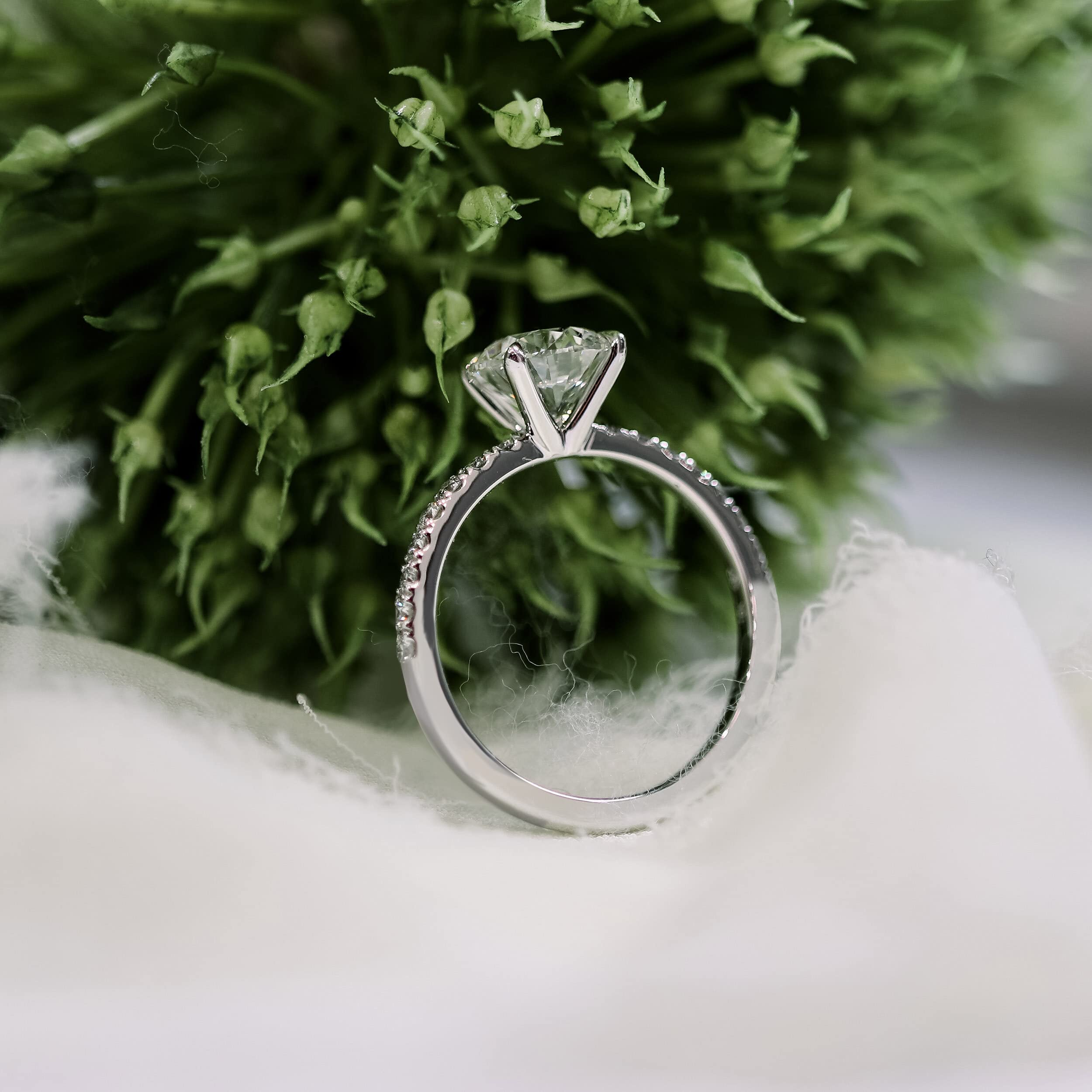 Blocaci Engagement Ring 2-1/4 CT Moissanite Round Cut Pave Engagement Rings for Women 14k White Gold Free Engraving Size 6.5