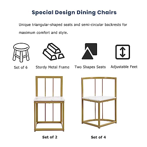 Merax Compact Dining Table and Chairs for Small Space Faux Marble Dining Table Set for 6, 55inch Kitchen Table 7 Piece Set for Dining Room Living Room Modern Style