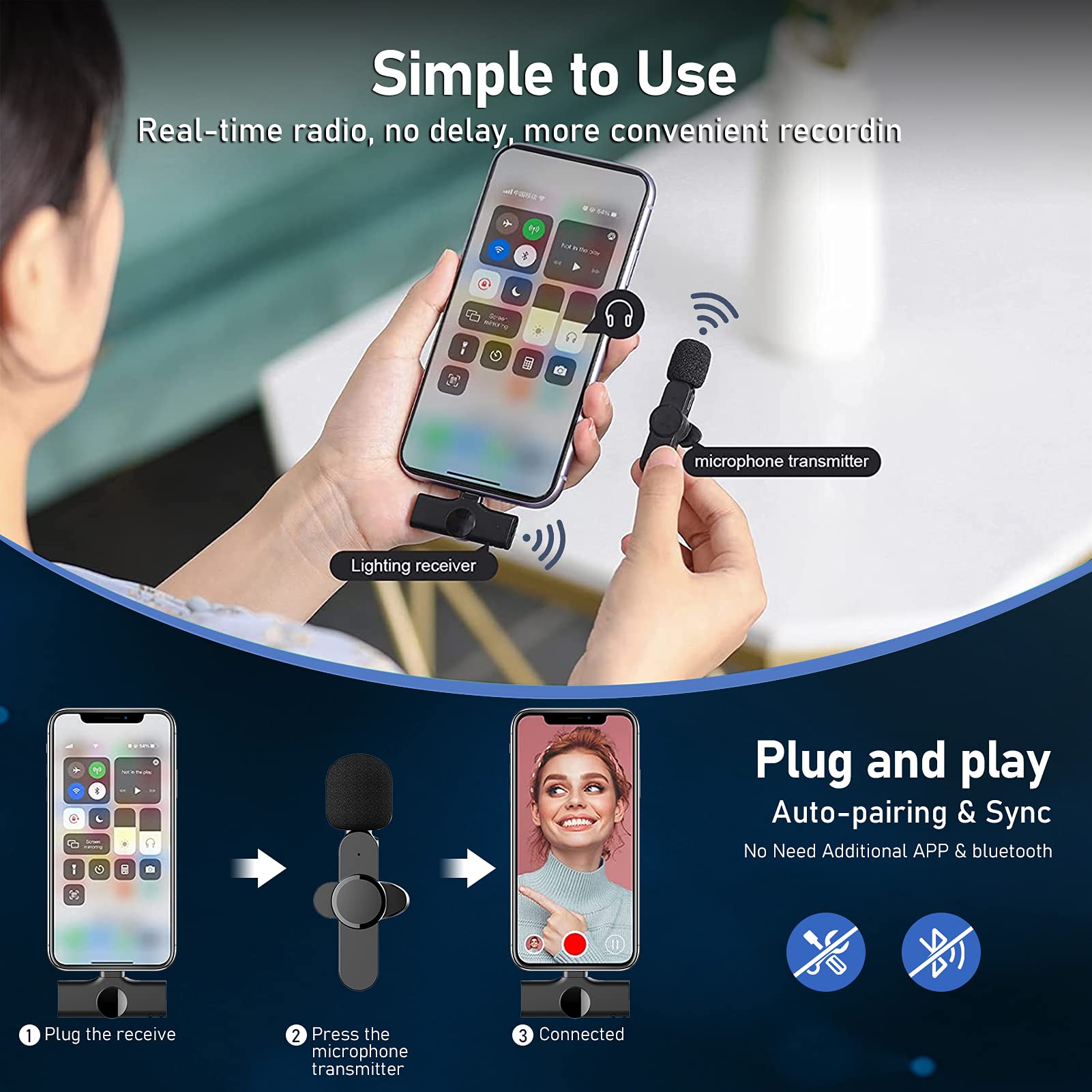 XSUID Wireless Lavalier Microphone,Upgraded (Plug-Play) Lapel Microphone for Type-C,Mini Wireless Mic with Noise Canceling Auto Sync for Youtubers Facebook TikTok Live Stream Vloggers (Type C)