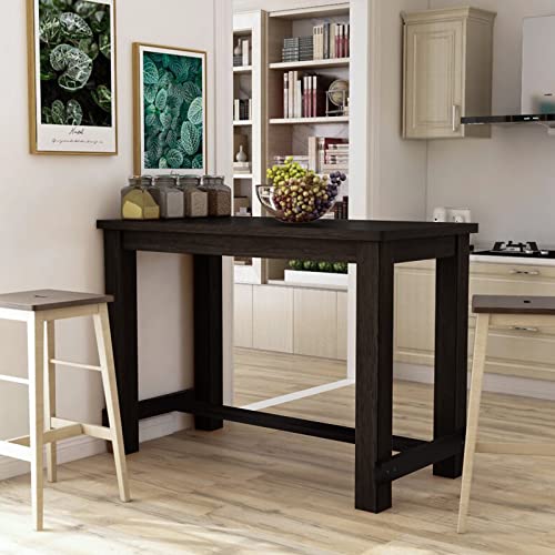 Nathaniel Home Counter Height Bar Dining Room Wooden Frame Table Desk with Iron Footrest, 53“W27 D36 H, Black